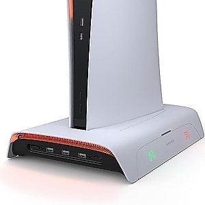 KIWIHOME Cooling Station for PS5 Accessories, Vertical Stand with RGB for Console, 3-Level Fan, Dual Controller Charging Station, 10 Game Slots, Compatible with Disc & Digital Edition