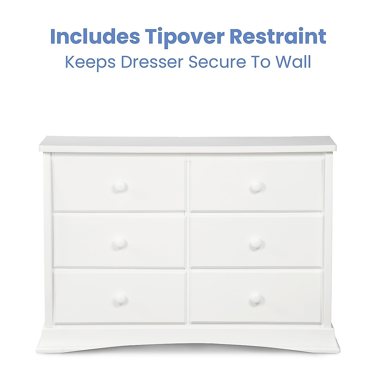 Delta Children Bentley Six Drawer Dresser, White, 49" width x 19" depth x 33.50" height