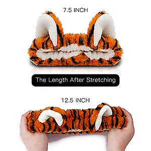 Hofar Tiger Face Wash Headband Hairband with Tiger Ears Coral Fleece Cartoon Cute Creative Hair Accessories