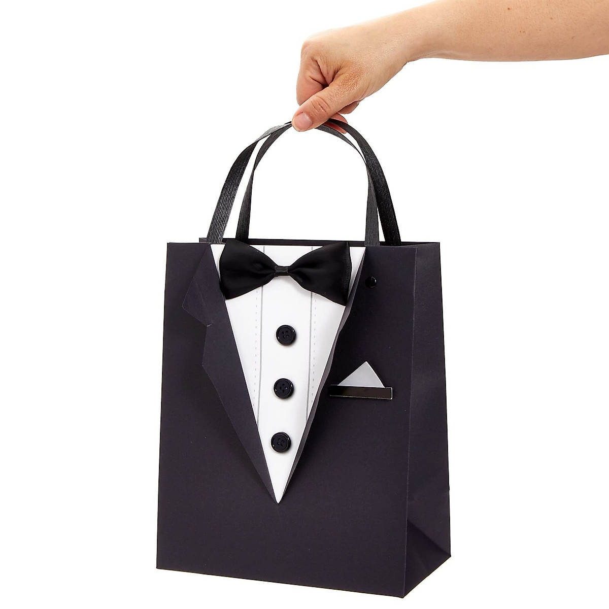 Tuxedo Gift Bag Set for Wedding Groomsman, Bachelor Party Favors (Black, 6 Pack)