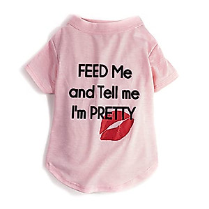 fabdog Dog Shirt - Funny T-Shirt for Dog - Quality Pet Apparel & Accessories | Cute Dog Clothes The Whole Family Will Love - Shirts for All Breeds |Feed Me and Tell Me Am Pretty 18"