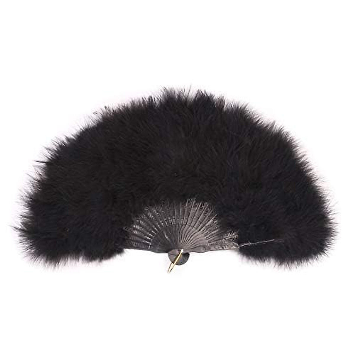 9 Colors Marabou Large Feather Fan 23"X12"for Dancing, Party, Wedding,Bridal Bouquet Deco (Black w/Black Staves)