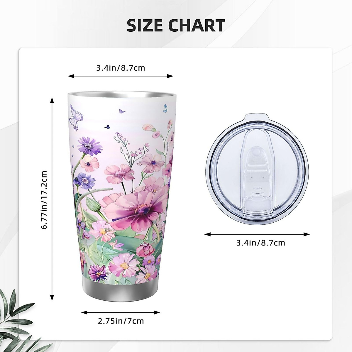 AYCZN Butterfly Daisy 20 OZ Tumbler Stainless Steel Travel Coffee Mug, Spring Floral Insulated Water Bottle with Lid and Straws Leakproof Thermal Cup