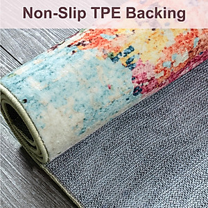 Beeiva Abstract Machine Washable Area Rug, Modern Washable 8 x 10 Area Rugs for Living Room Non Slip, Multicolor Rug Foldable Large Rugs for Living Room Bedroom Dining Room Office