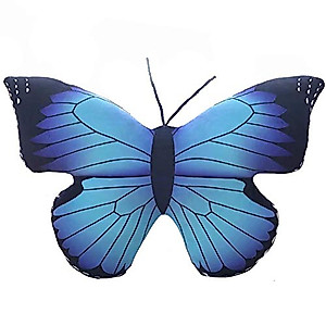 BIBITIME 15" x 11" Colorful Blue Stuffed Butterfly Pillow Plush Decorative Ornament for Home Bed Living Room Car Chair Girlfriend