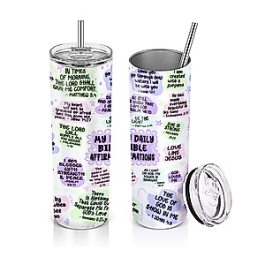 CERMELUS Christian Bible Verse 20oz Skinny Tumbler, Stainless Steel Double Wall Insulated Cup With Lid And Straw Multi, Bible Christian Tumbler Gift, Gifts for Women, Mom, Friend