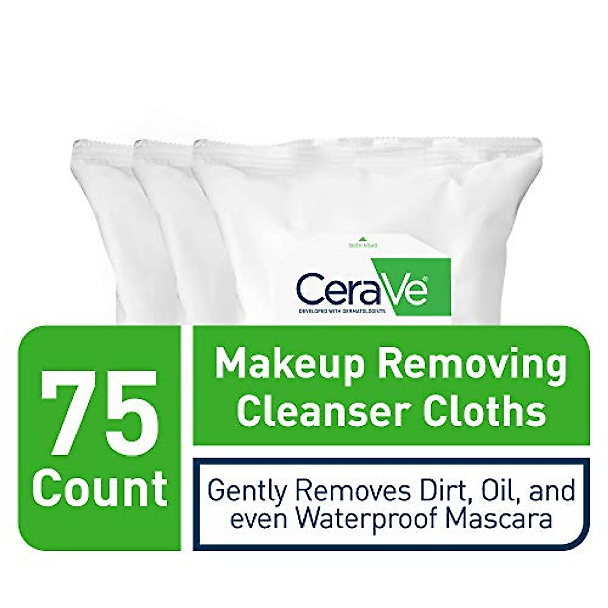 CeraVe Makeup Removing Cleanser Cloths, Wipes to Remove Dirt, Oil, & Waterproof Eye & Face Makeup, Fragrance Free, 25 Count (Pack of 3)