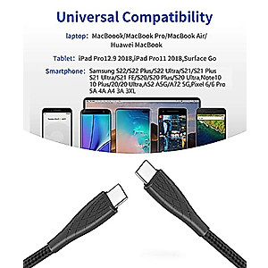 2Pack 10ft Long USB C to USB C Cable Charger Cord for Samsung Galaxy S23/S23 Plus/S23 Ultra/S22/S22+/S21 FE 5G/S20,Note 20 Ultra/10 A53,Google Pixel 6 7 Pro/4A 5G/5 4XL,60W(20V 3A)Fast Charge Charging