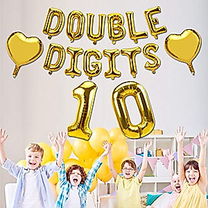 Luxiocio Double Digits 10 Balloon Banner Birthday Decorations - Happy 10th Birthday Party Decorations Supplies - Gold Double Digits Ten Years Old Birthday Decorations for Boys & Girls