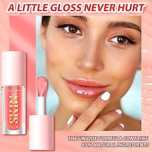 BANGFENG Big Brush Head Lip Glow Oil Plumping Tint, Tinted Lip Balm Transparent Lip Care, Moisturizing Non-sticky Fresh Shiny Texture Lip Oil - Strawberry (Pink)