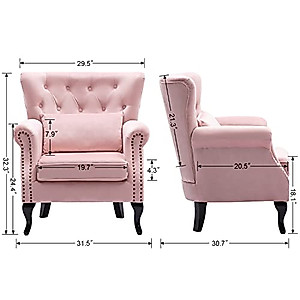 chairus Mid-Century Modern Accent Chairs Set of 2, Comfy Tufted Single Sofa Chair Wingback Armchair with Pillow for Club, Living Room, Bedroom - Velvet, Pink