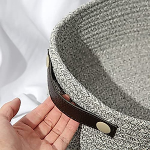 2 Pack Storage Rope Basket with Handle for Books, Magazines, Toys, Nursery, Bedroom, Living Room, Spa Soft Woven Bins (DARK BLUE)