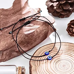 Shonyin Handmade Evil Eye Bracelets Set with Card Red String Bracelet Kabbalah Protection Luck Amulet for Women Men Father's Day Family Friends (B-Black Rope-Blue Eye)