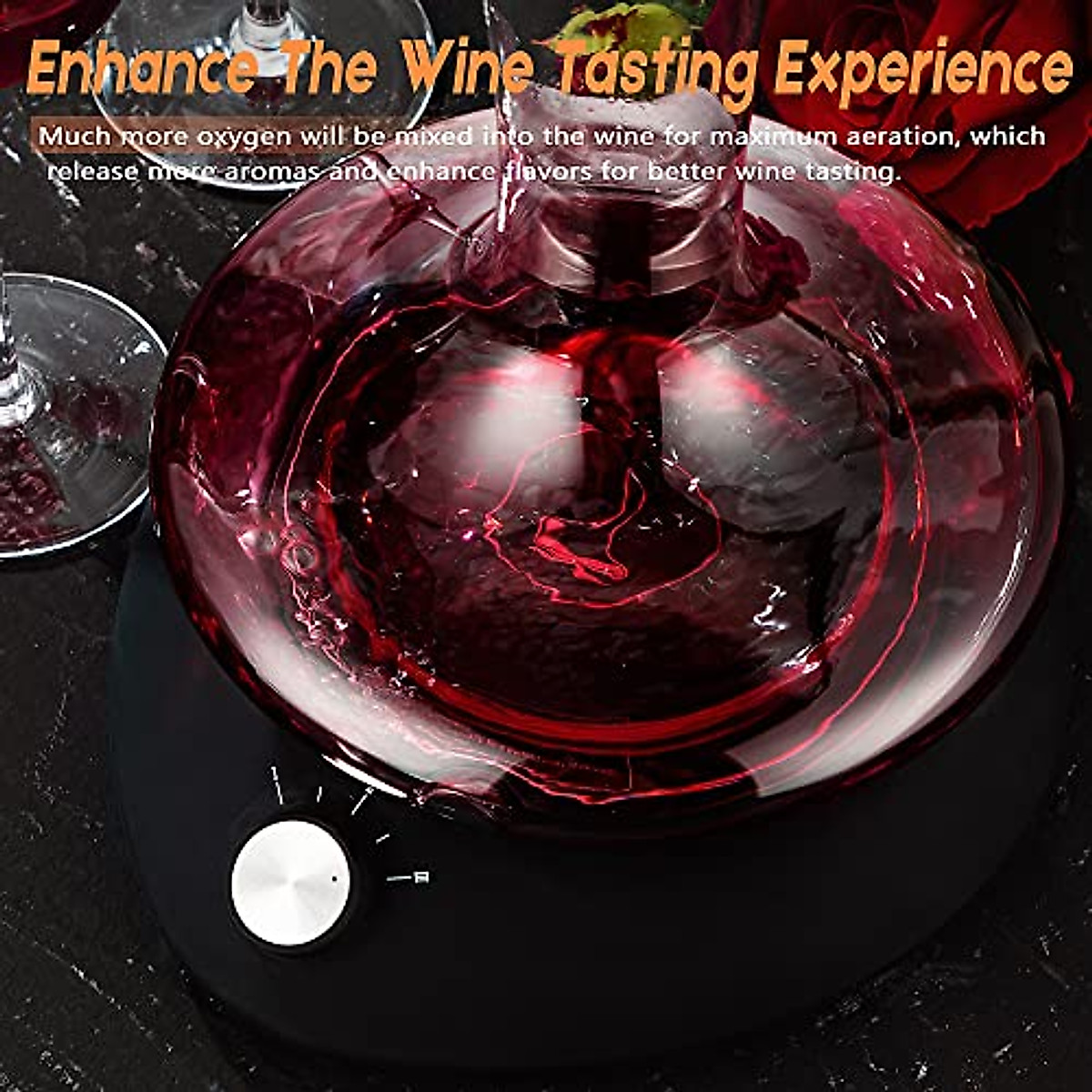 Wine Decanter Set, Red Wine Carafe With Electric Shaker, Automatic Rotation Wine Aerator Decanter. Lead-free Crystal Glass Cleaning Beads. Idea Gift for Wine Lovers,Christmas,Birthday, ect.