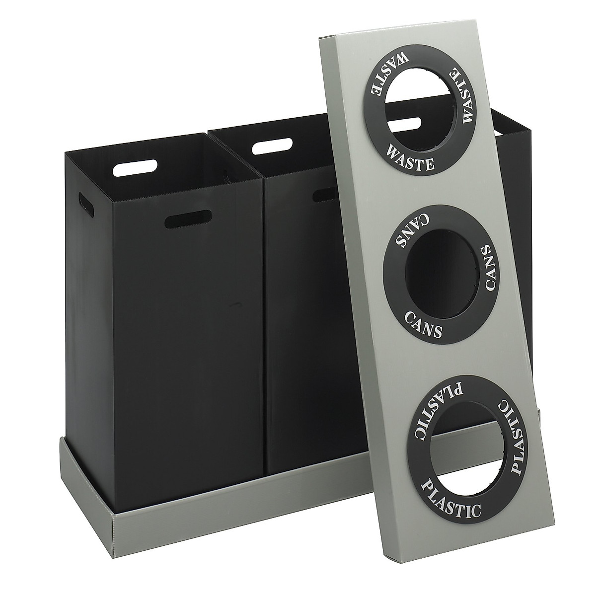 Safco 9798BL Products at-Your-Disposal Triple Recycling Center, Black, Impact and Water Resistant, Three 28 Gallon Bins