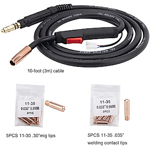 MIG Welding Gun Torch Stinger 100Amp 10ft for Lincoln Magnum 100L K530-5 Replacement Mig Welding Gun Torch with 10PCS Mig Welding Contact Tips