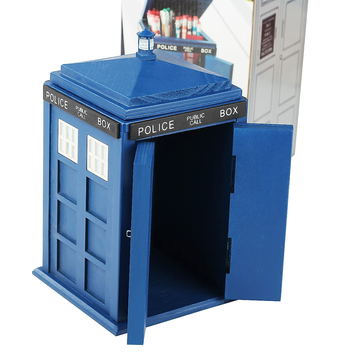 CEDAR ALPHA Wooden Tardis Cookie Jar, Desk Shed, Wood Desk Shed Pen Pencil Holder, Container
