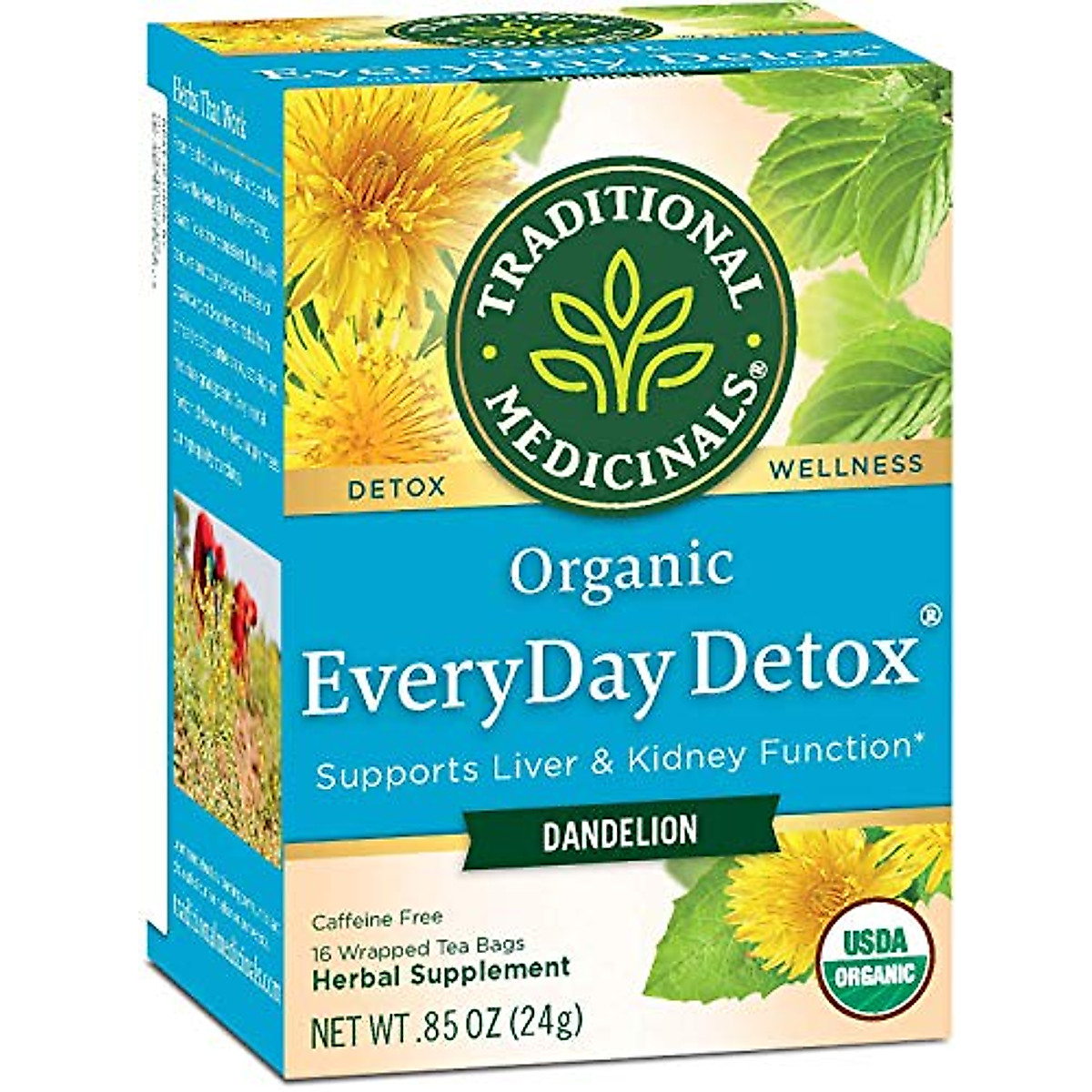 Traditional Medicinals Tea, Organic EveryDay Detox Dandelion, Supports Healthy Liver & Kidney Function, Detox, 96 Tea Bags (6 Pack)