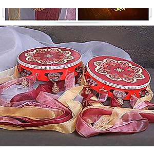Hanfu Hand Drum with Red Ribbon Retro Tambourine Ancient Accessories Hand-Held Ribbon Drum