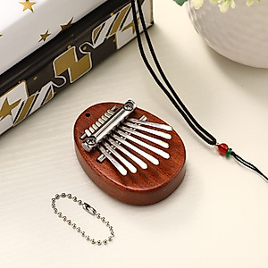 15 Pcs 8 Key Mini Kalimba Portable Thumb Piano Tiny Wood Finger Piano Oval Shape Marimba Instrument Small Pocket Musical Gifts for Kids Adults Beginners, Ropes and Chains Thanksgiving Christmas Gift