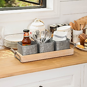 NIKKY HOME Farmhouse 3 Compartment Galvanized Flatware Cutlery Caddy Kitchen Countertop Silverware Holder for Spoons, Knives, Forks - Silver