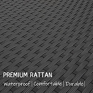 DIMAR GARDEN Outdoor Coffee Table Wicker Patio Side Table with Glass Top,25.2in Black