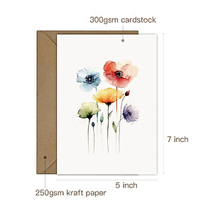 Tashchow 5 Watercolor Flowers Greeting Cards All Occasion Blank Note Cards with Envelopes