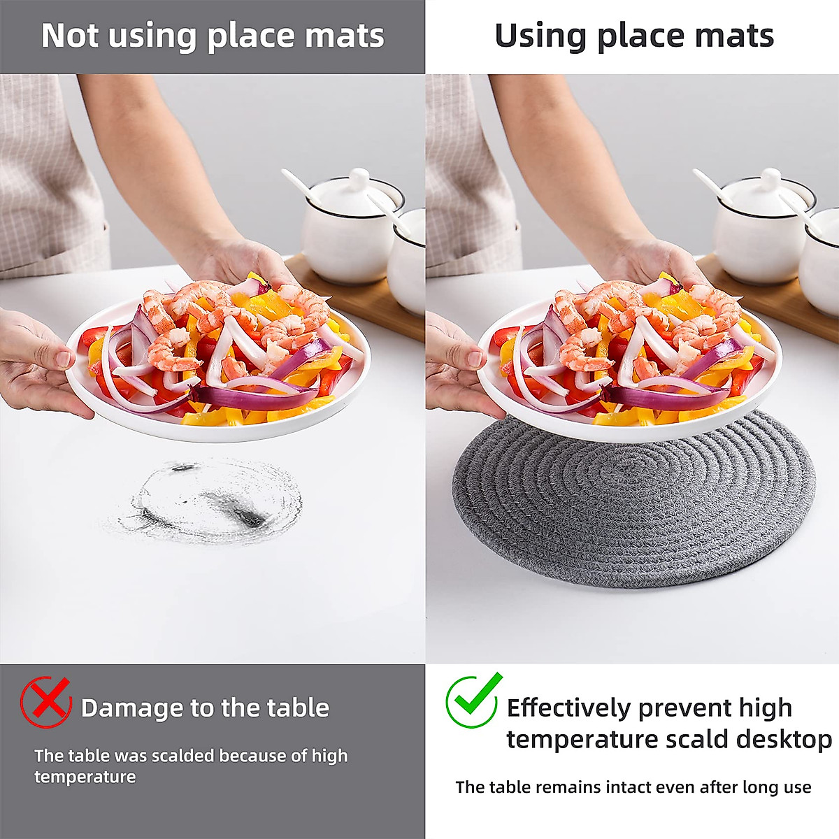 Trivet Weave Mat Round Hot Pads for Kitchen Thread Potholders for Hot Dishes/Pot/Bowl/Teapot/Hot Pot, 4pack,9.5 Inches,100% Pure Cotton (Trivet 4 Pack)