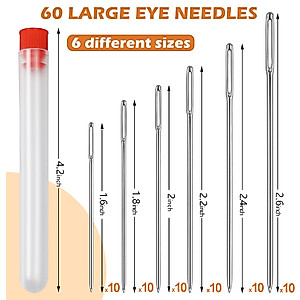 FIVEIZERO 60 PCS Large Eye Sewing Needles, 6 Sizes Hand Sewing Needles, Leather Needle Embroidery Thread Needle, Stainless Hand Quilting Needles with Threaders for Hand Sewing Art Crafts