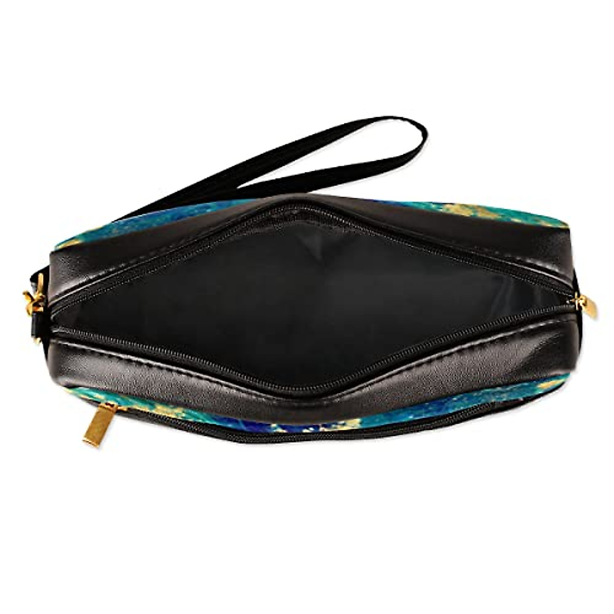 TropicalLife Turquoise Marbling Texture Golden Pencil Case, Portable Pu Leather Pencil Pen Case Pouch Bag with Zipper for Travel, School, Cosmetic Bag