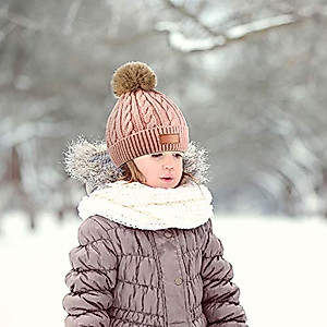 3 Pieces Kids Knitted Woolen Hat Winter Warm Pom Pom Beanie Cap Knit Hat with Detachable Pom for 1-3 Years Old Girls Boys (Black, Dark Pink, Khaki, Single Hairball)