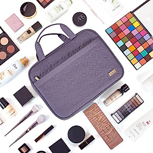 NISHEL Travel Toiletry Bag for women, Portable Hanging Organizer for Full-Sized Shampoo, Conditioner, Brushes Set, Makeup Accessories, Large Size, Purple