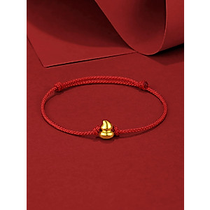 ZHOU LIU FU 24K Solid Gold Bracelets, Real Pure Gold Jewelry Adjustable Gourd Red Braided Bracelets for Women Men Teen Girls