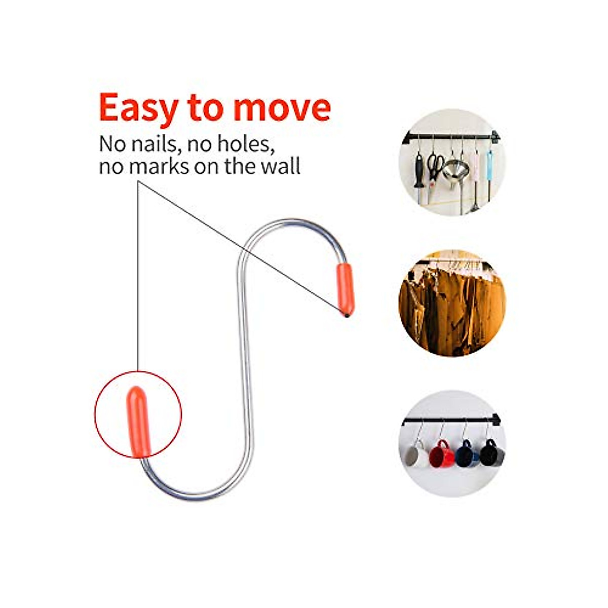 NewFamily 40 Pack S Hooks Stainless Steel for Hanging,Heavy Duty S Shaped Hooks for Hanging Clothes, Metal Hooks for Kitchen,Wardrobe,Work Shop,Bathroom,Garden,Office