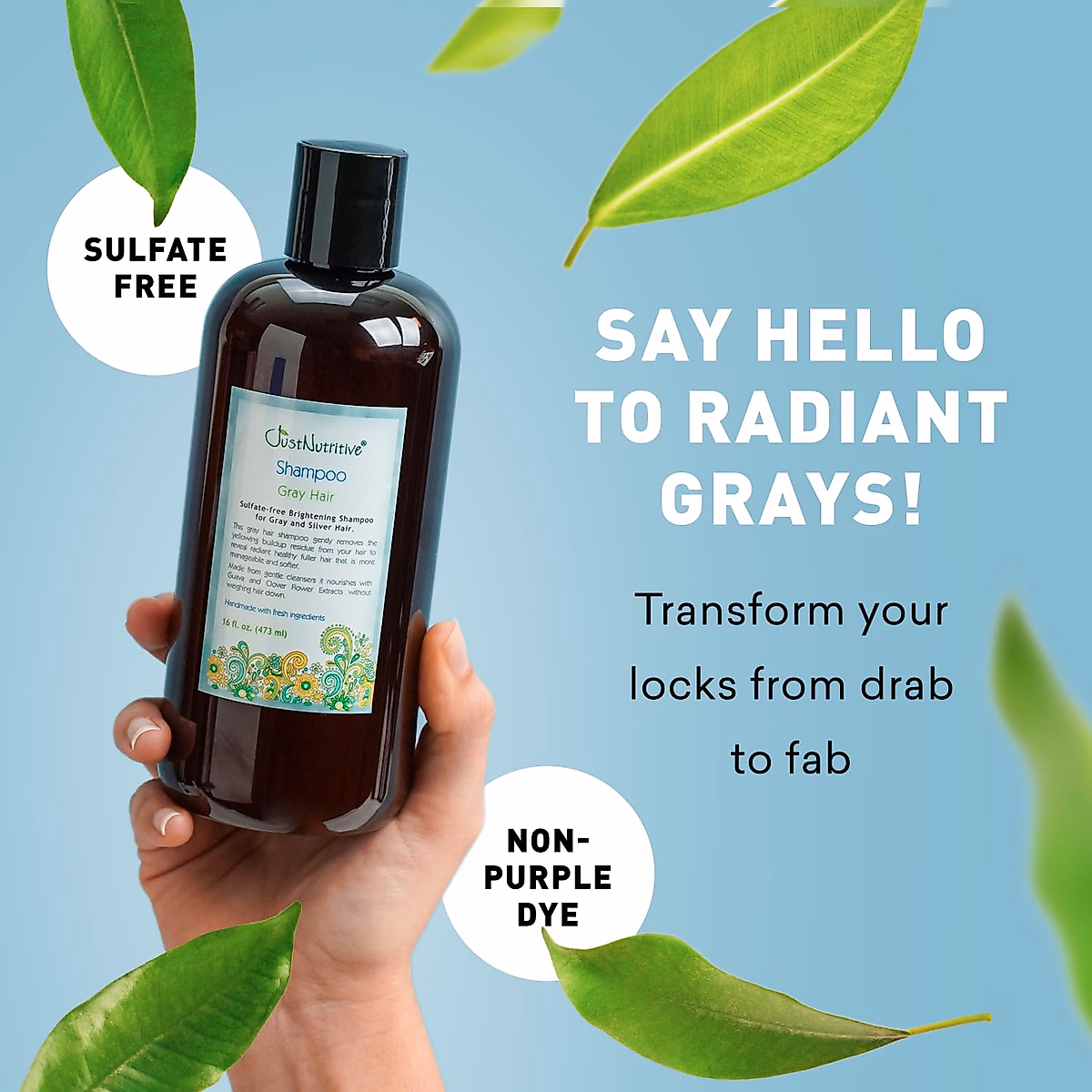 Just Nutritive Gray Hair Shampoo | Gray Hair Treatment | Just Natural Hair Care | Natural Shampoo 16 Oz