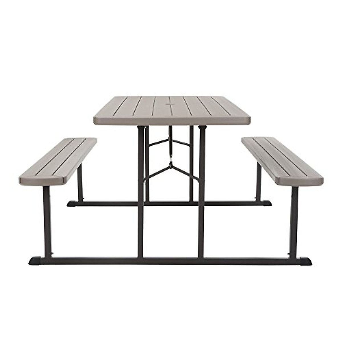 COSCO Outdoor Living 6 ft. Folding Picnic Table, Taupe Wood Grain with Brown Legs