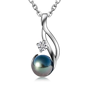 mihiarii Tahitian Black Pearl Necklace Sterling Silver Moissanite Pendant 10MM Tahiti Natural Pearl Necklaces Birthday Anniversary Mothers Day Valentines Day Christmas Gifts for Mom Her Women