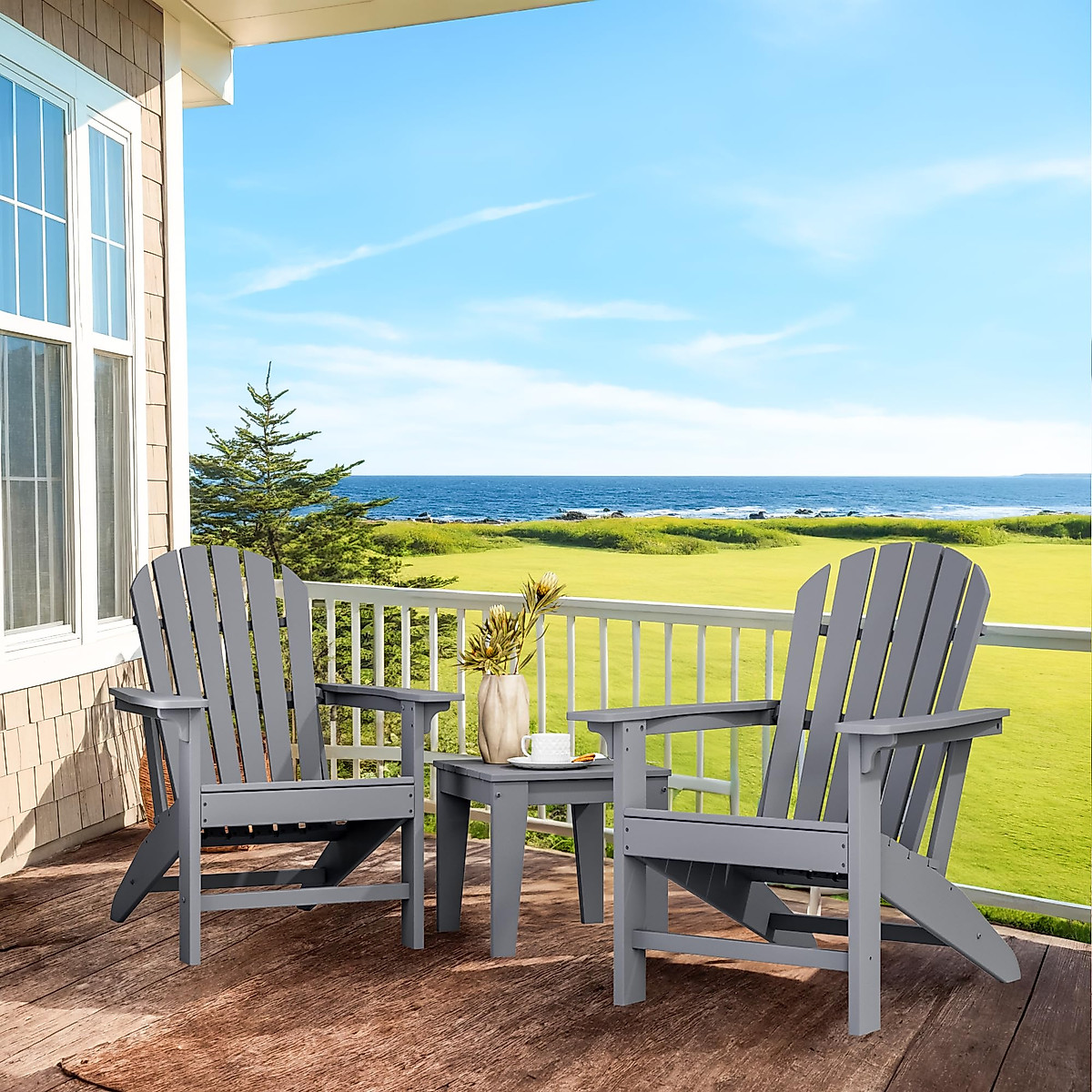 OTSUN Adirondack Chair, Large Lawn Chair, Outdoor Chair with Durability and Weather Resistance, HDPE Patio Chair for Yard, Porch, Garden, Deck, Swimming Pool, Grey