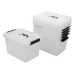 Zopnny 6-Pack 10 L Plastic Latching Box with Lid, Clear Storage Boxes Container