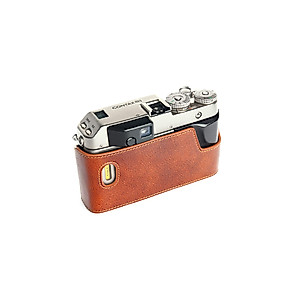Contax G1 Case, BolinUS Handmade Genuine Real Leather Half Camera Case Bag Cover for Contax G1 Camera with Hand Strap (LavaBrown)
