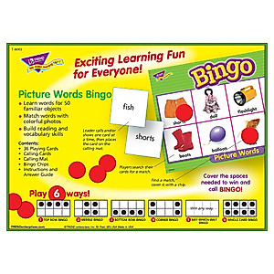 Trend Enterprises: Picture Words Bingo Game, Exciting Way for Everyone to Learn, Play 6 Different Ways, Perfect for Classrooms and at Home, 2 to 36 Players, for Ages 5 and Up