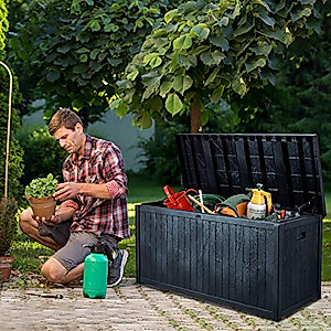 AVAWING Large Deck Box, Outdoor Storage Container with 120 Gallon, Patio Garden Furniture for Garden Tools, Pillows, Pool Toys, Dark Grey