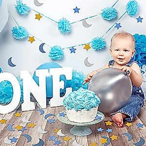 400 Pieces Glitter Star and Moon Paper Confetti Double Side Table Paper Confetti Sequin for Wedding Birthday Baby Shower Moon and Star Party Ramadan Mubarak Decor (Dark Blue, Light Blue, Gold, Silver)