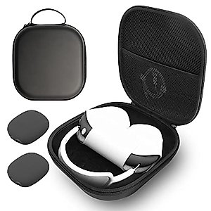 Opoway Hard Case for AirPods Max with Sleep Mode, Upgraded Travel Carrying Headphone Case with Silicone Earpad Cover & Mesh Pocket, Portable Organizer Protective Storage Bag