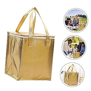 Amosfun Zipper Food Bag Heat Preservation Bag Aluminum Food Bag Cake Insulated Bag Grocery Shopping Bag Drink Cooler Bag Lunch Tote Bag Cooler Bags Insulated Non-woven Fabric Golden