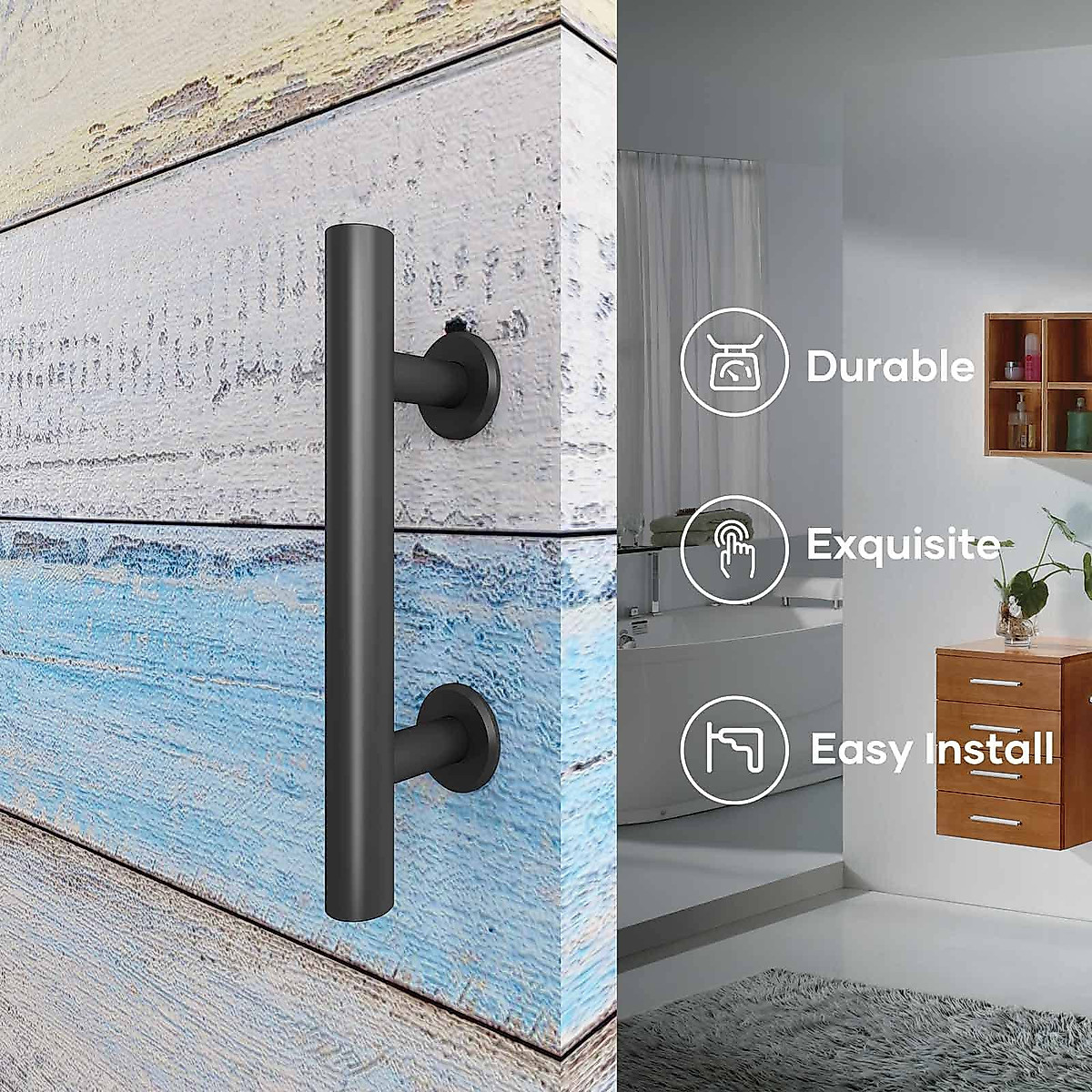 EaseLife 10" Sliding Barn Door Handles and Pulls, Rustic Double Sided Hardware Set, Heavy Duty, Matte Black Powder Coated Finish, Easy Install