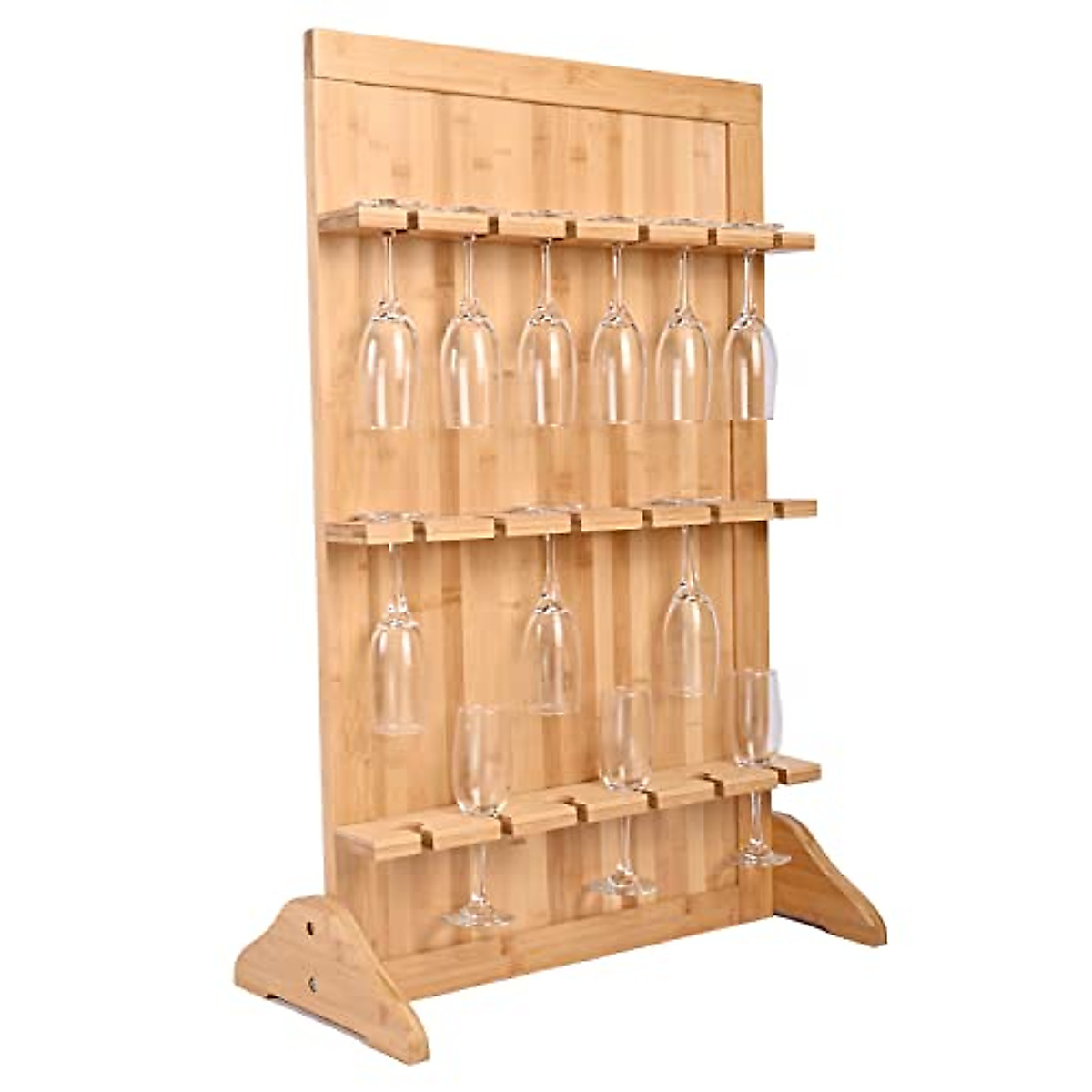 ikare Champagne Wall Holder for Party, 3-Tier Wooden Champagne Glass Flute Holder Wall Stand Rack, Wine Glass Holder Rack Floor Standing, 18 Glass Drinks Shelf, Champagne Tower Stand Wine Rack Display