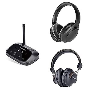 Avantree HT5009 & Aria - Wireless Headphones for TV Watching w/Bluetooth Transmitter & Bluetooth 5.0 Active Noise Cancelling Headphones with No Audio Delay with theTransmitter, Dual Link