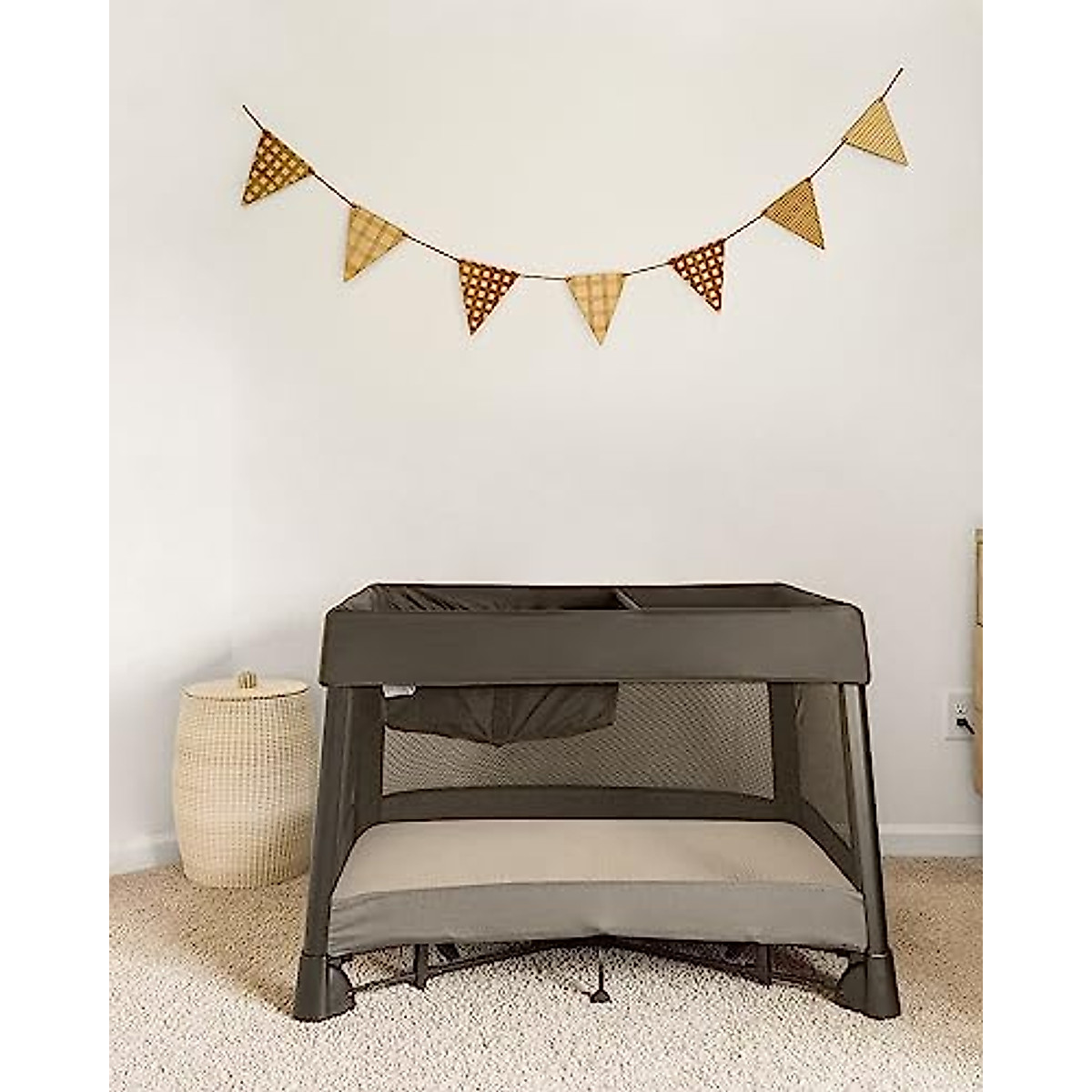 Muslin Pack N Play Sheets Fitted for Pack and Play Mattress and Mini Cribs, Muslin Cotton for Natural Comfort Fitted Baby Boys and Girls, Boho Baby Nursery Design, 2 Pack (Retro Yellow&Beige)