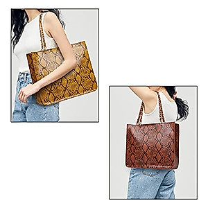 Oichy Leather Tote Bag for Women Large Purses and Handbags Snakeskin Pattern Shoulder Bag Ladies Purse with Chain Strap (Red)